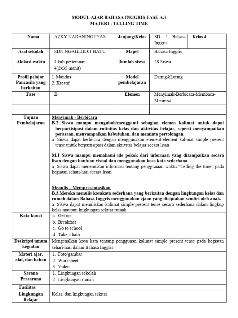 Modul Ajar Daily Activity | PDF