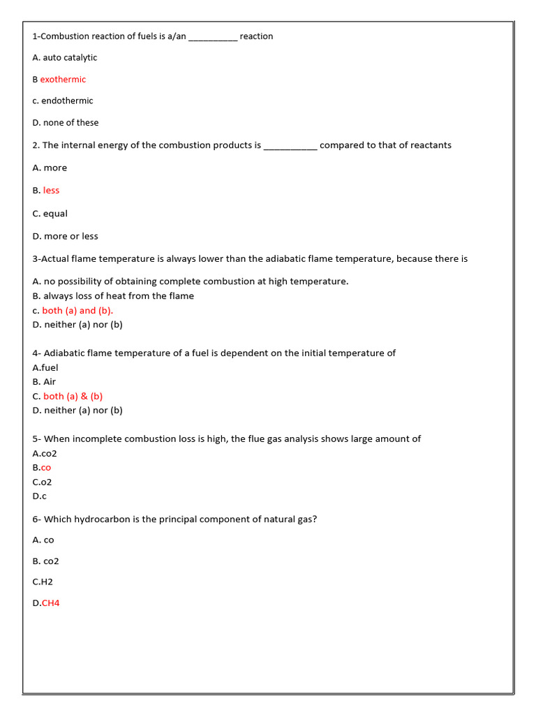 Fuel Combustion Quiz | PDF | Combustion | Fuels