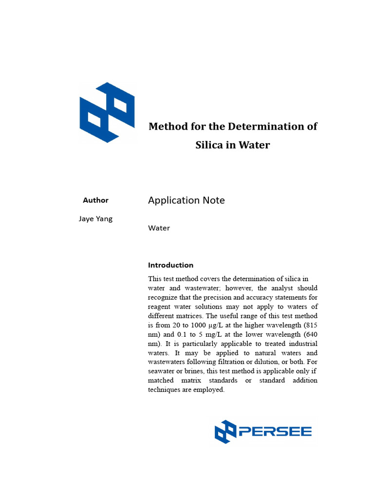 Silica Determination In Water Pdf Spectrophotometry Acid