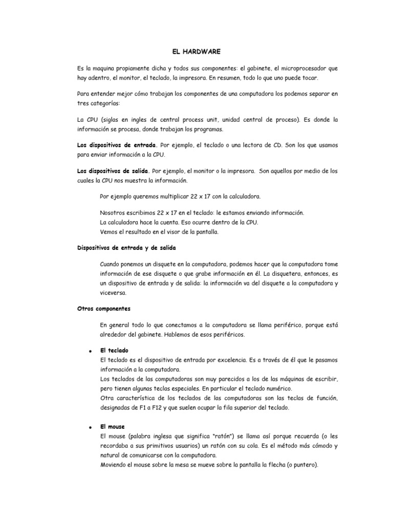 Copia de EL HARDWARE | PDF | Hardware de la computadora | Disco flexible Copia de EL HARDWARE | PDF | Hardware de la computadora | Disco flexible