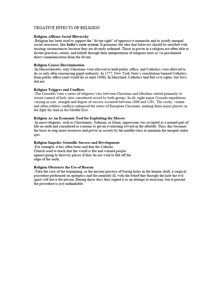 Posstive and Negative Effects of Religion | PDF | Politics | Religion ...