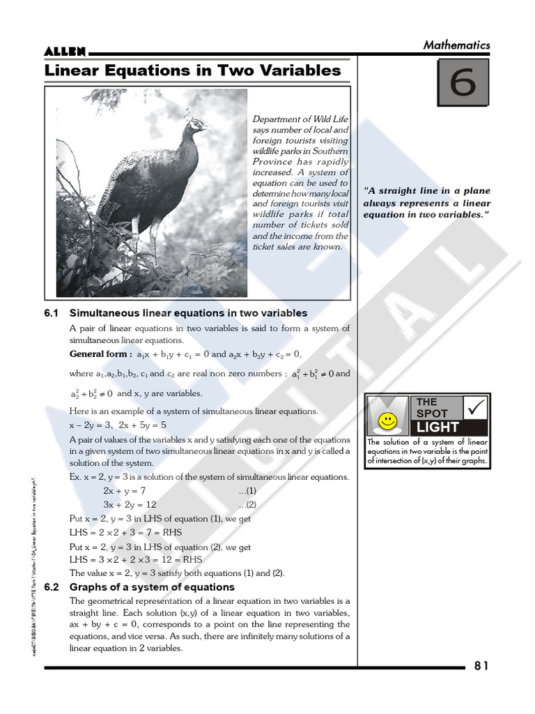 6. Linear Equations in Two Variables | PDF | Equations | System Of ...