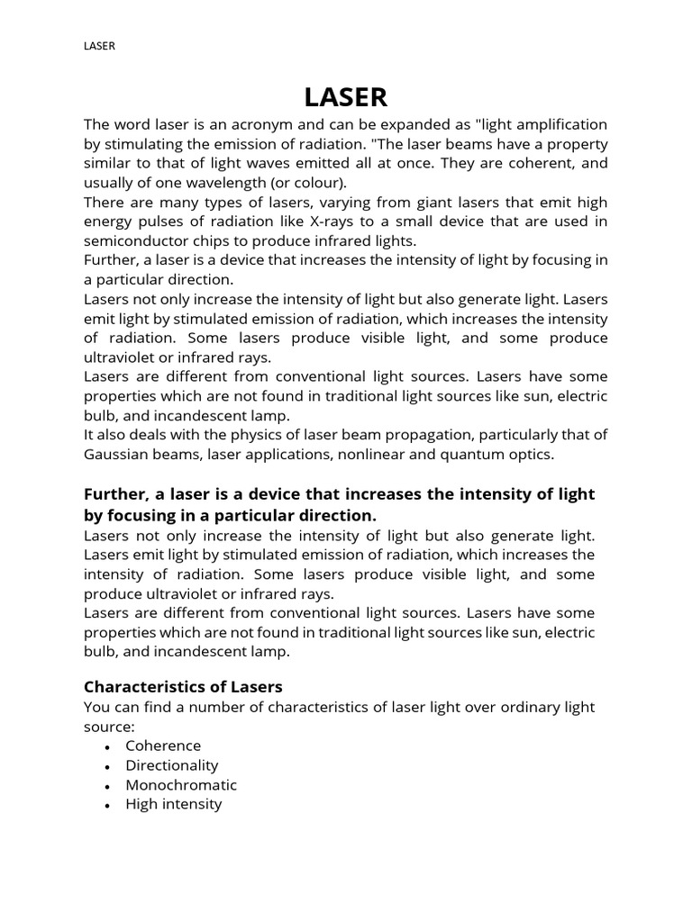 LASER | PDF | Laser | Light