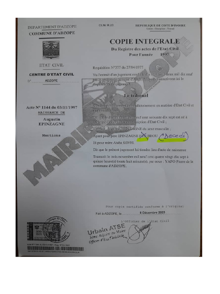 Copie Intégrale | PDF