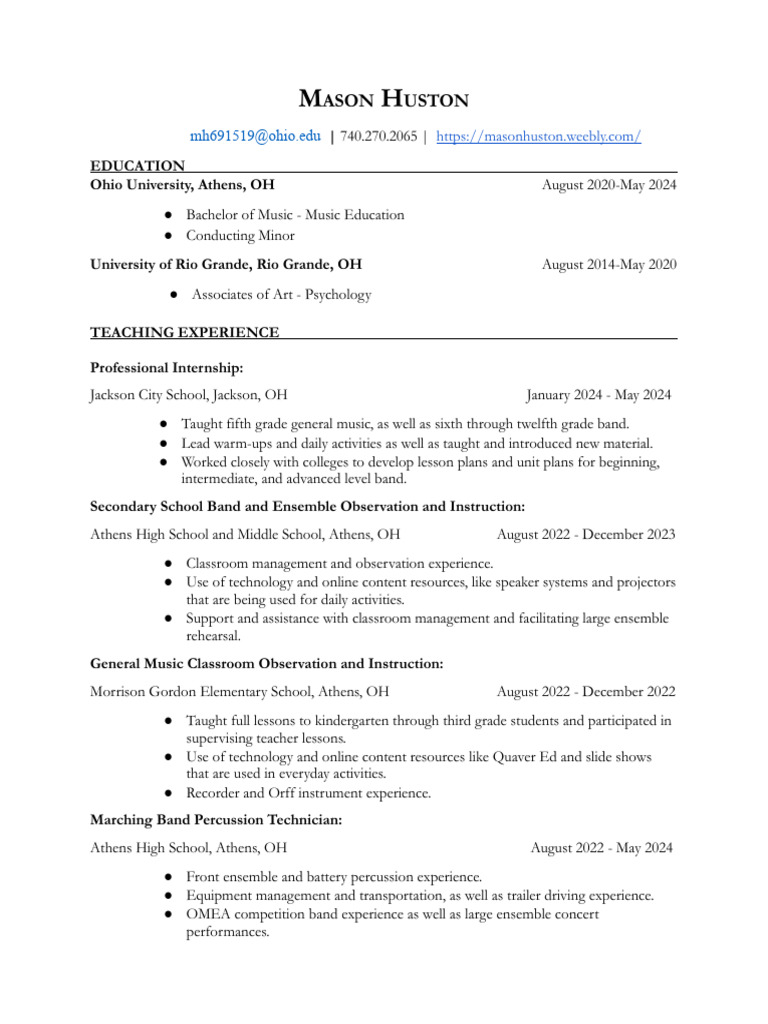 resume mus | PDF | Classroom | Behavior Modification