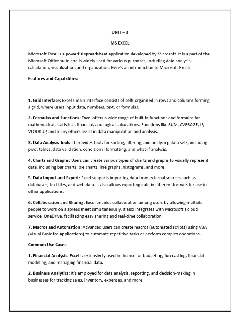 Unit 3 | PDF | Microsoft Excel | Spreadsheet