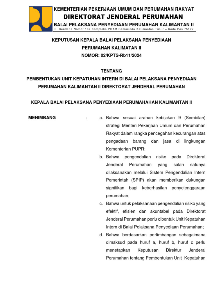 SK Unit Kepatuhan Internal - BP2P K2 - 2024 | PDF