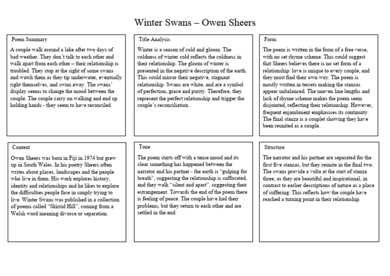 Winter Swans - Owen Sheers | PDF | Poetry | Phonaesthetics