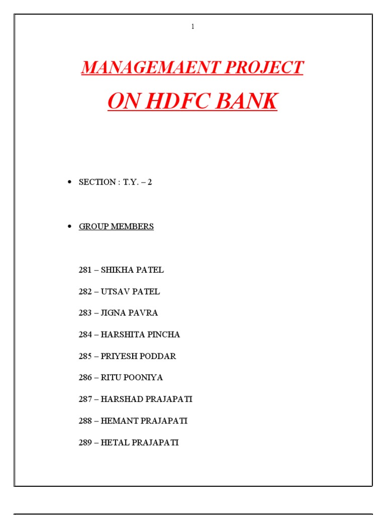 On HDFC Bank: Managemaent Project | PDF | Banks | Risk