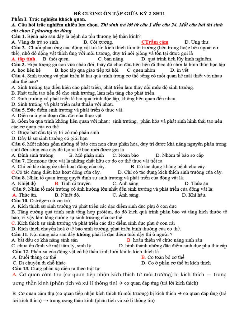 ĐỀ CƯƠNG ÔN TẬP GK2 SH11 | PDF