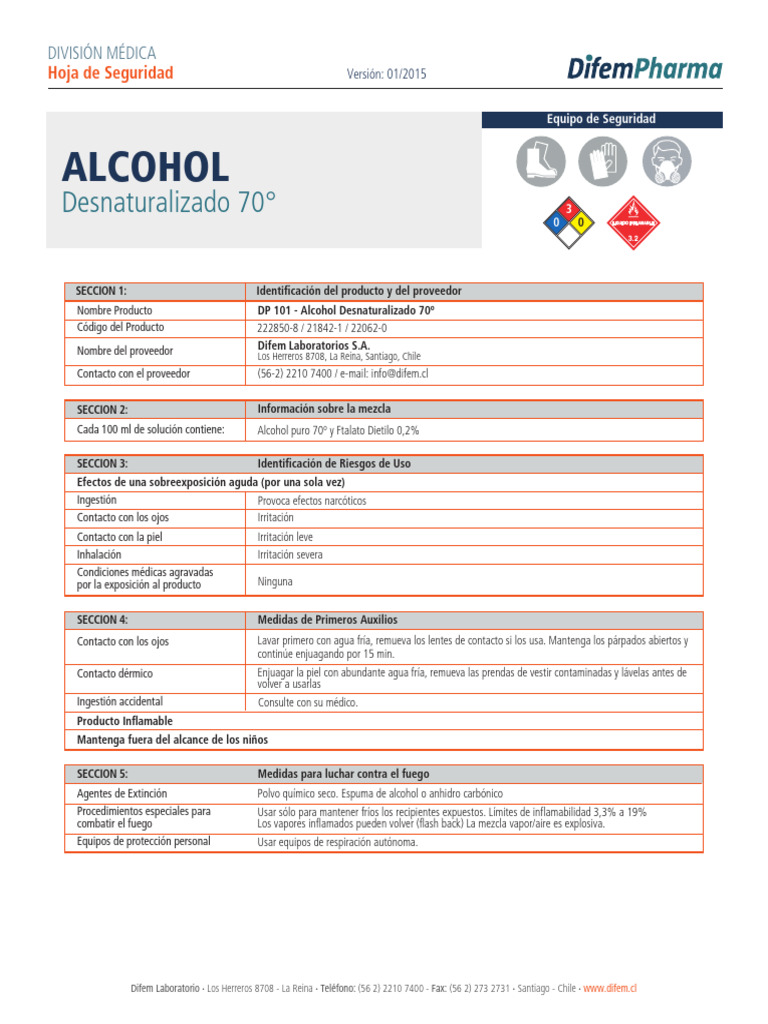 HS Alcohol Desnaturalizado 70 | Descargar gratis PDF | Agua | Química