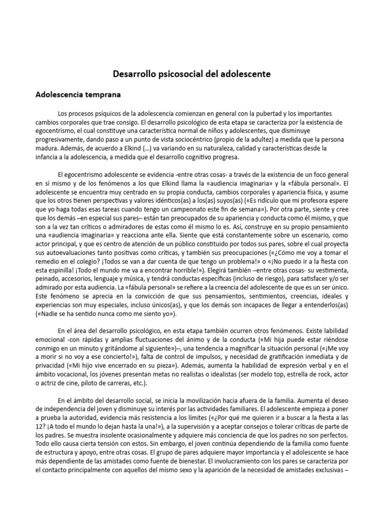 Lectura - Desarrollo Psicosocial de La Adolescencia - Mykqpp8ug3 | PDF | Adultos | Adolescencia