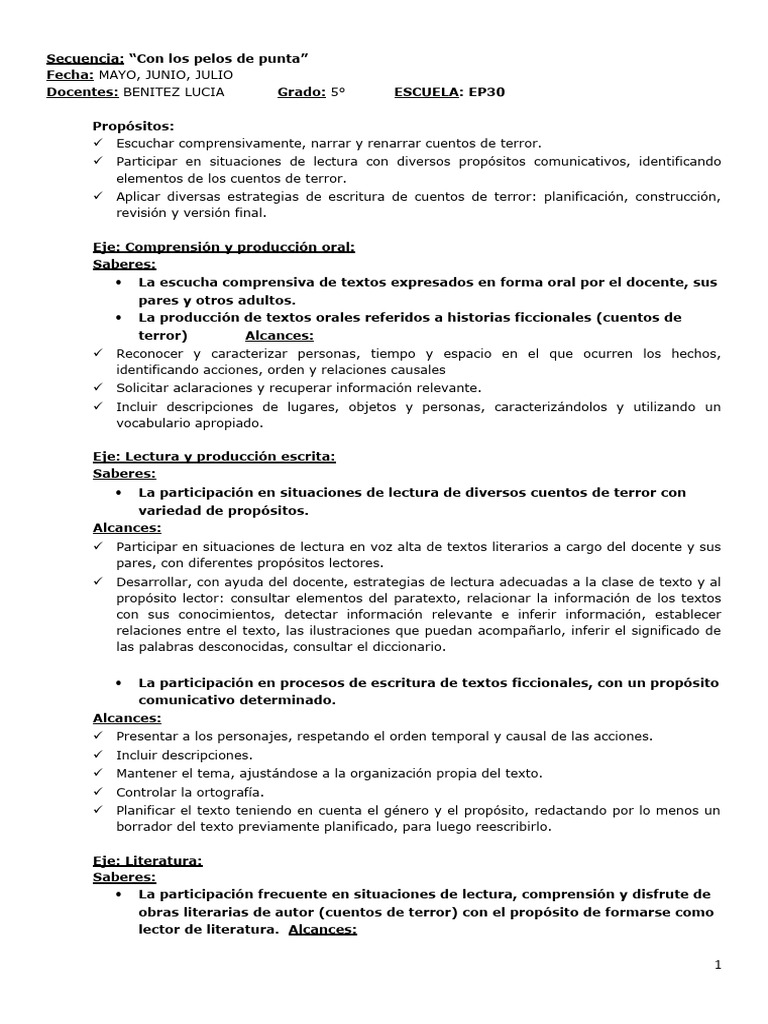 CUENTO DE TERROR 5°to | PDF | Cuentos | Escritura