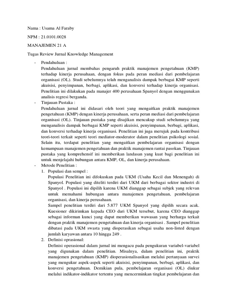 Review Jurnal Knowledge Management | PDF