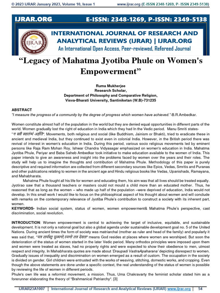 Legacy of Mahatma Jyotiba Phule On Wome | PDF | Sita | Rama