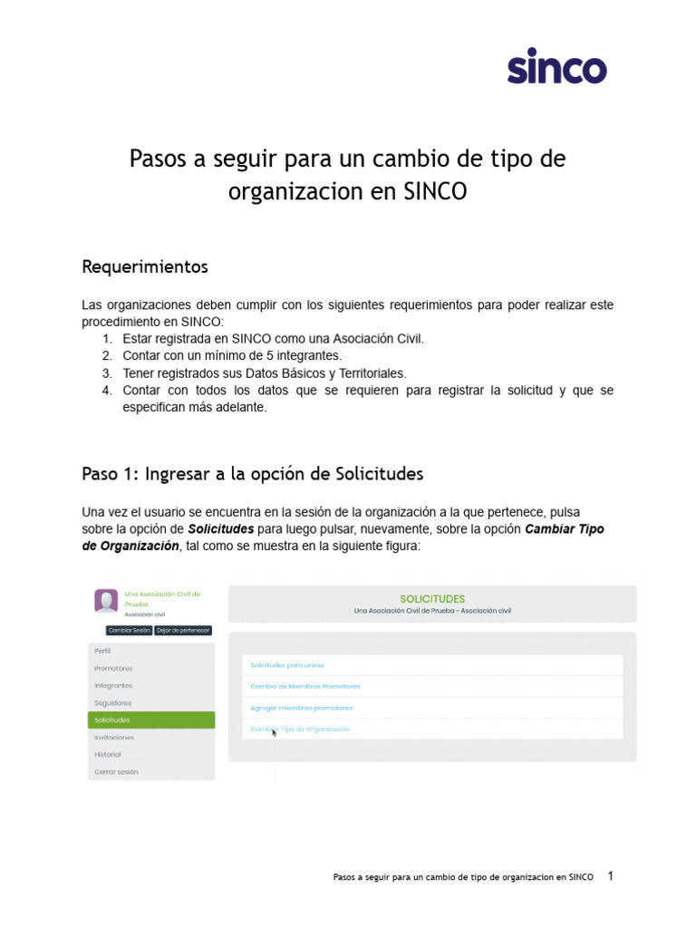 Pasos para La Solicitud de Cambio de Tipo de Organizacion en SINCO | PDF | Usuario (informática ...