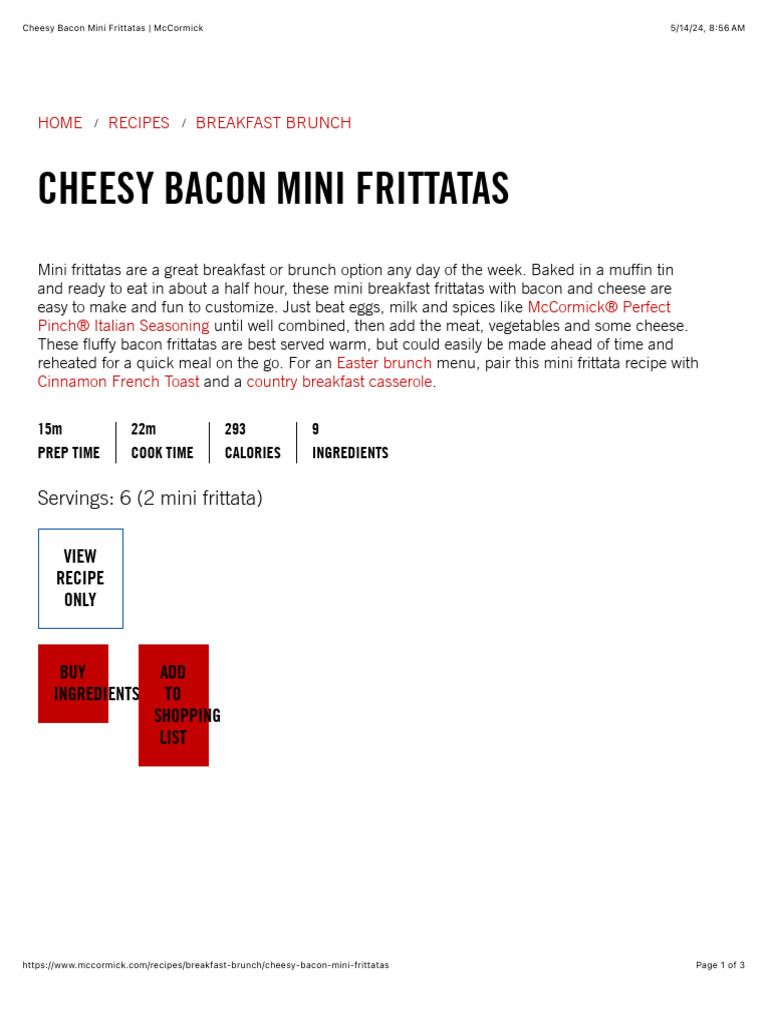 Cheesy Bacon Mini Frittatas Recipe | PDF | Bacon | Muffin