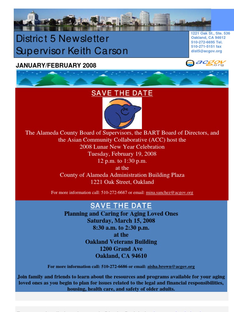 District 5 Newsletter Supervisor Keith Carson: Save The Date | PDF ...
