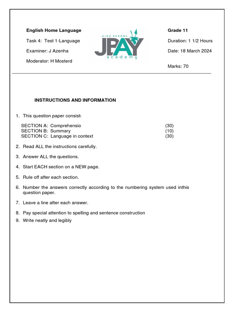 ENG - HL P1 GR11 March 2024 | PDF | Barbie