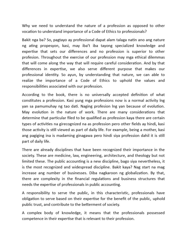 Why We Need To Understand The Nature of A Profession As Opposed To ...