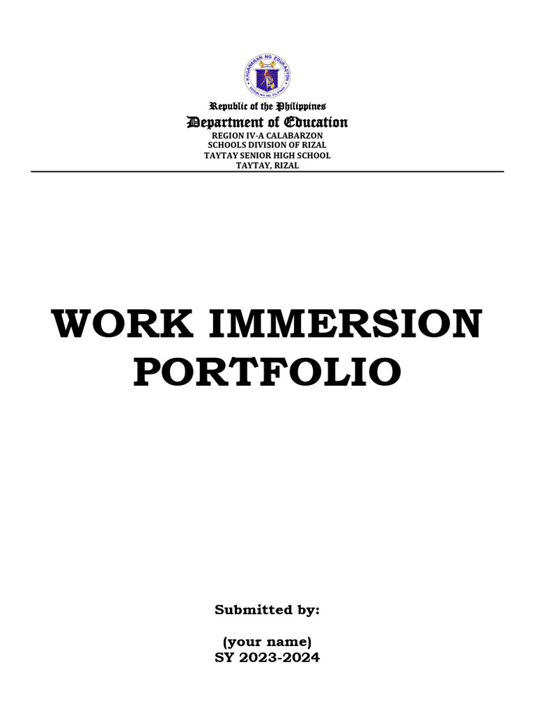 Work Immersion Portfolio 1 | PDF | Behavior Modification | Cognition