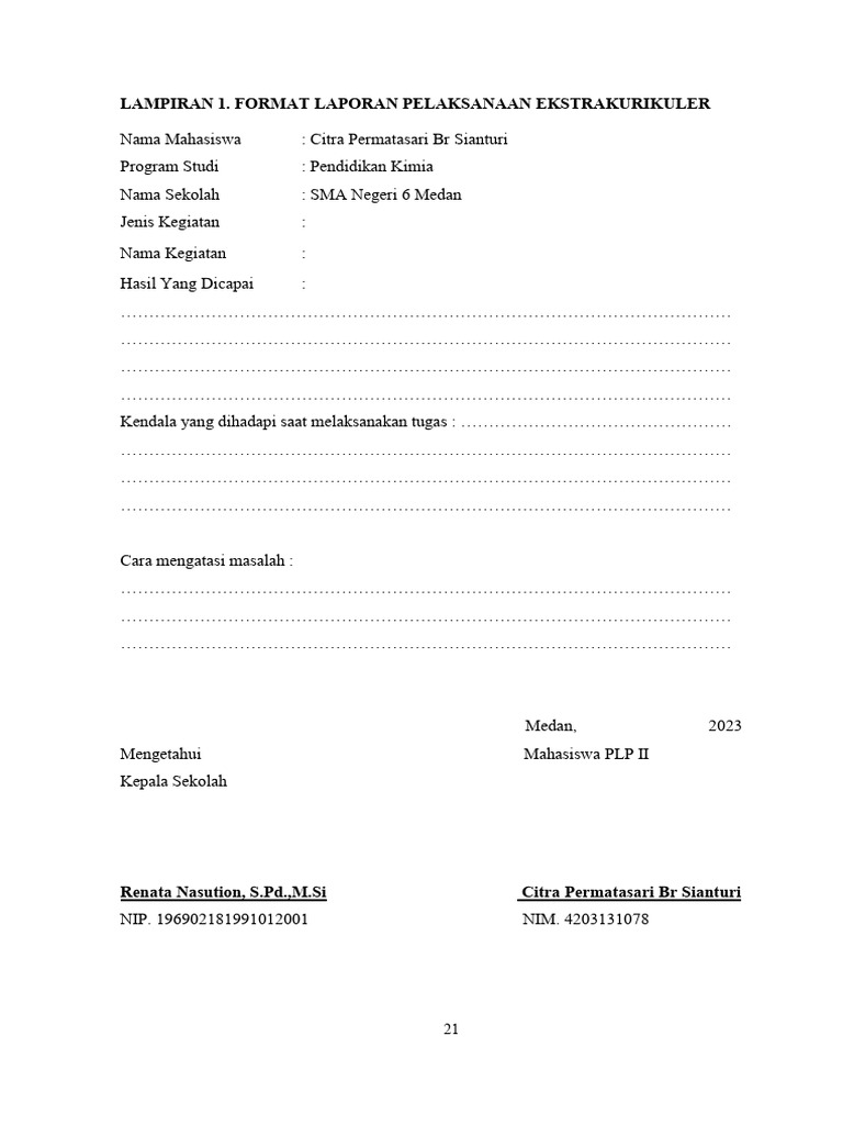 Lampiran 1. Format Laporan Pelaksanaan Ekstrakurikuler | PDF | Komputer
