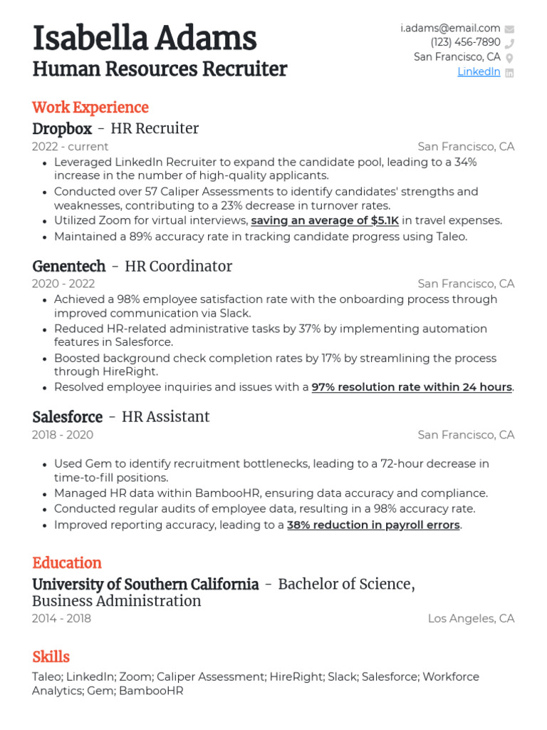 Human Resources Recruiter Resume Example | PDF