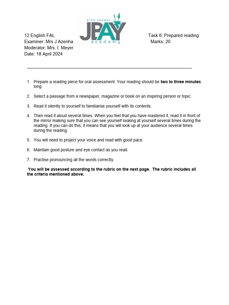 2024 12eng Fal T2 Task 6 Prepared Reading | Download Free PDF | Fluency ... 2024 12eng Fal T2 Task 6 Prepared Reading | Download Free PDF | Fluency ...