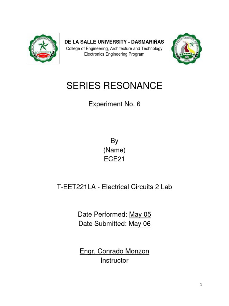 ECE21.EXPERIMENT 6 - Individual Report | PDF | Resonance | Electrical ...