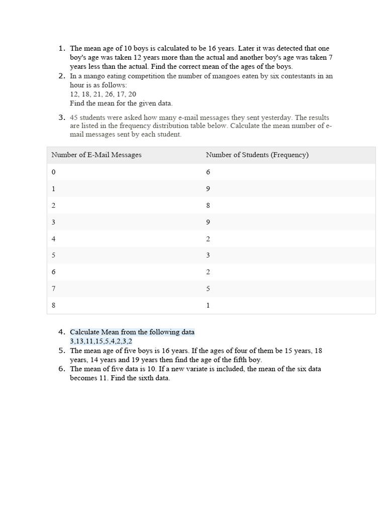 Mean Numericals | PDF