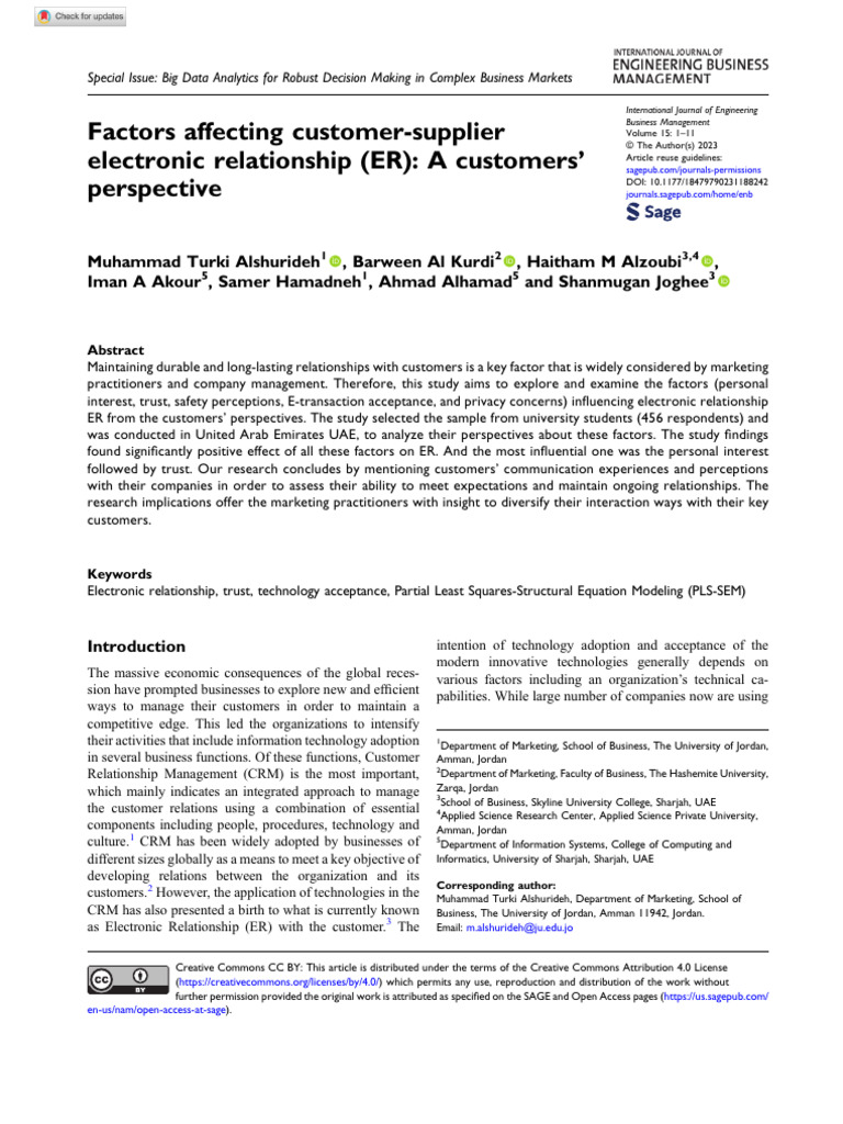 Alshurideh Et Al 2023 Factors Affecting Customer Supplier Electronic Relationship (Er) a ...