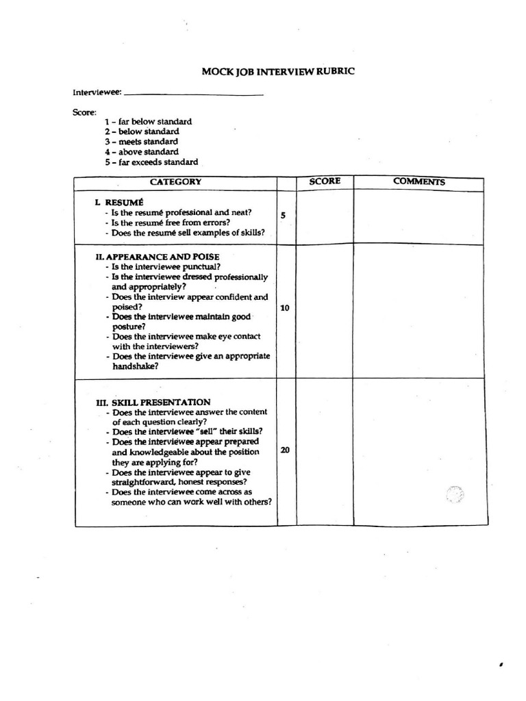 Mock Interview Rubrics | PDF