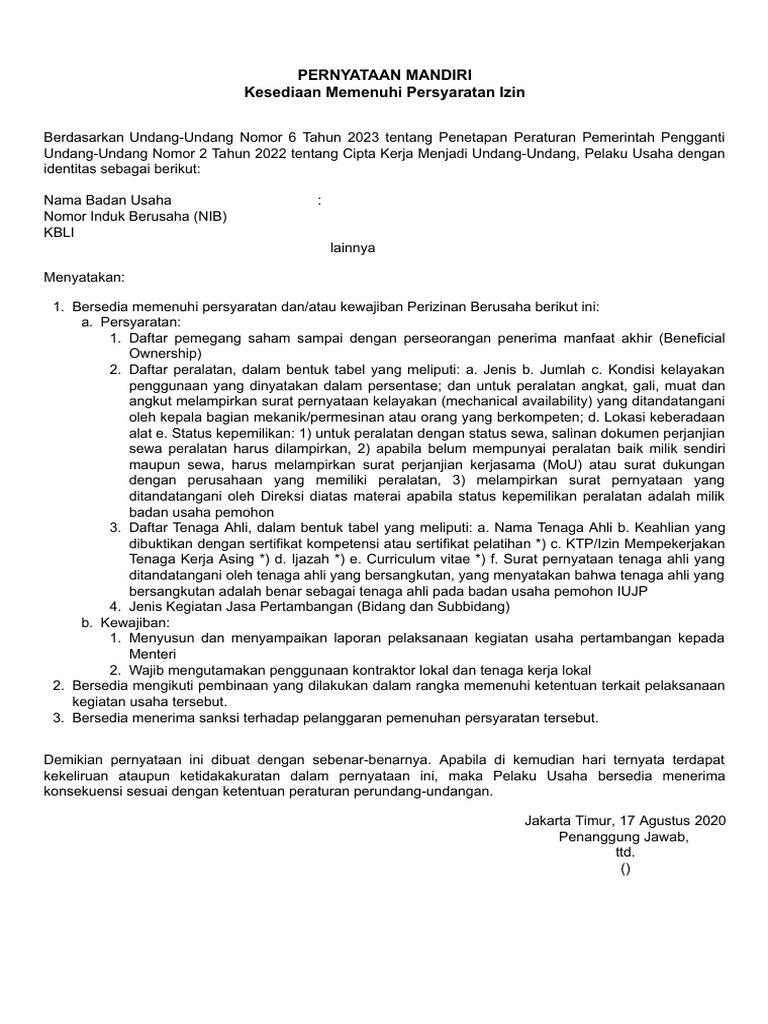 cONTOH sURAT PERNYATAAN MANDIRI | PDF