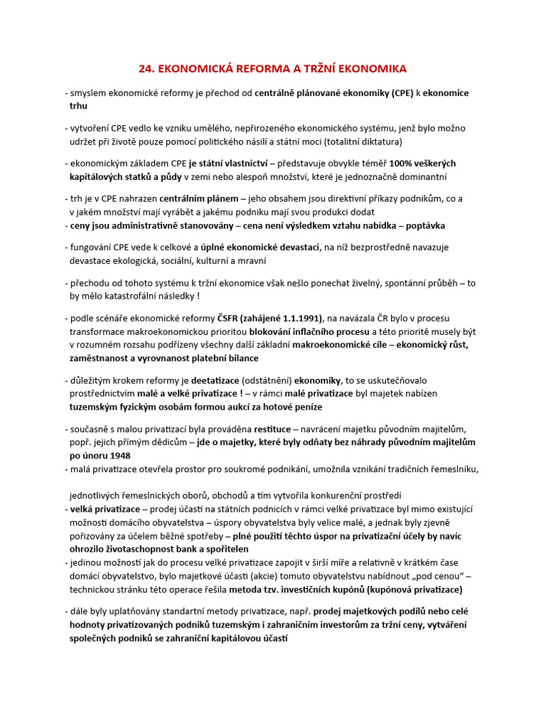 Ekonomicka Reforma A Trzni Ekonomika | PDF