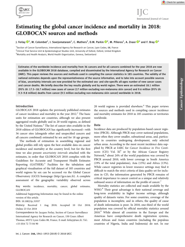 Estimating the global cancer incidence and mortality in 2018 GLOBOCAN ...