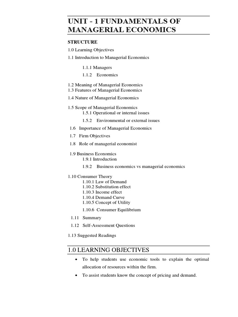 UU BBA SEM 1 Managerial Economics Unit 1 | PDF | Demand | Economics