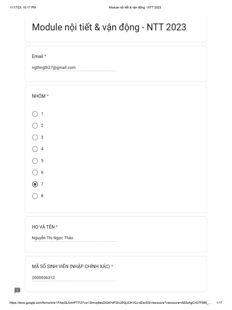 Module Nội Tiết & Vận Động - NTT 2023 Môn GPB | PDF
