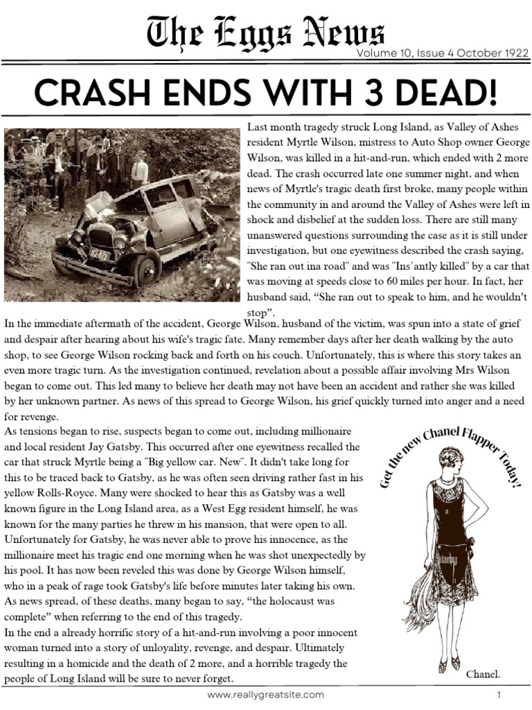 Devon Davis - The Great Gatsby Final Writing Project 1 | PDF | The ...