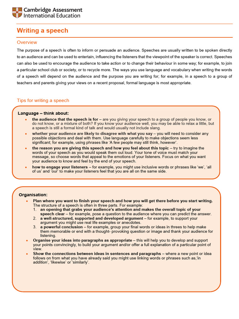 Writing A Speech Pdf Speech Psychological Concepts