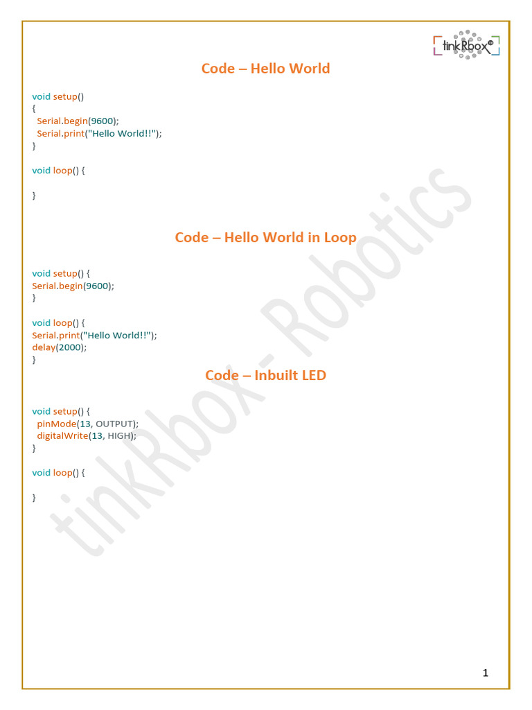 tinkRbox - Robotics Kit Circuits Connection and Codes | PDF ...