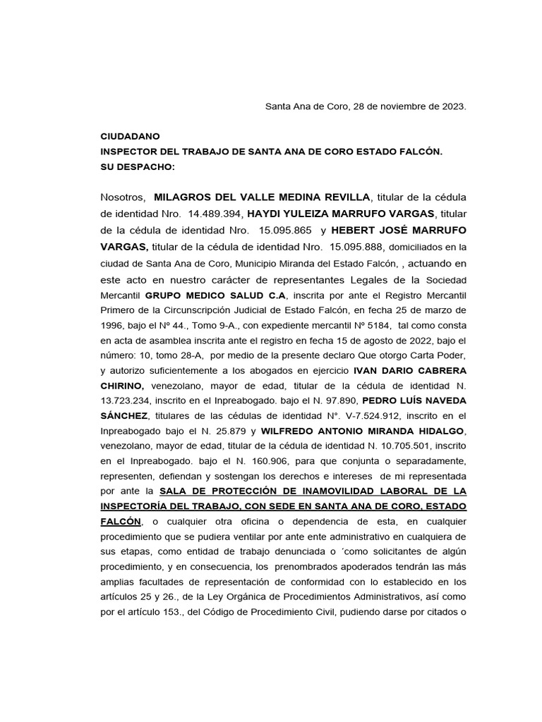 Carta Poder Inspectoria Ivan Gms1 | PDF | Documento de identidad | Gobierno
