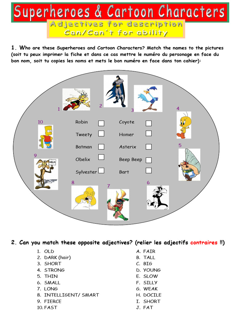 6° Description-Ability-Superheroes-Cartoon-Characters-Flashcards-Fun-Activities-Games - 41071 | PDF