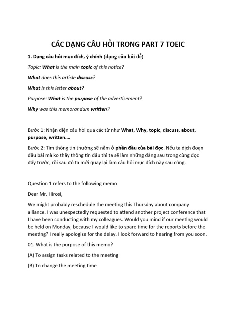 TOEIC Part 7 Question Types | PDF | Identity Document