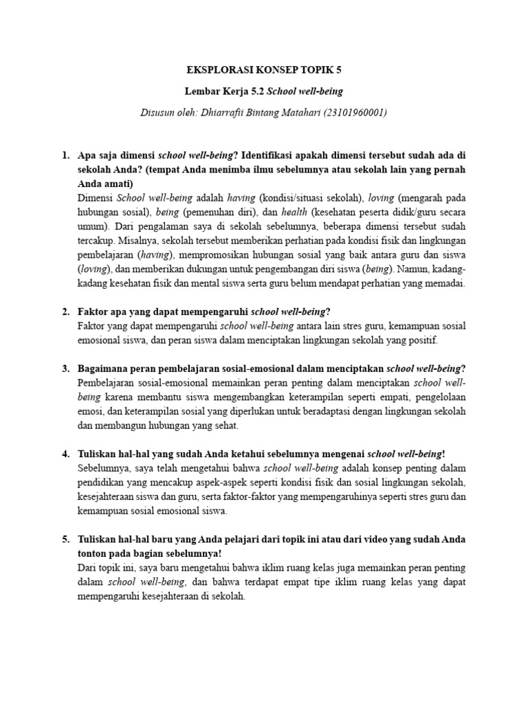 Eksplorasi Konsep - Lembar Kerja 5.2 School Well-Being | PDF