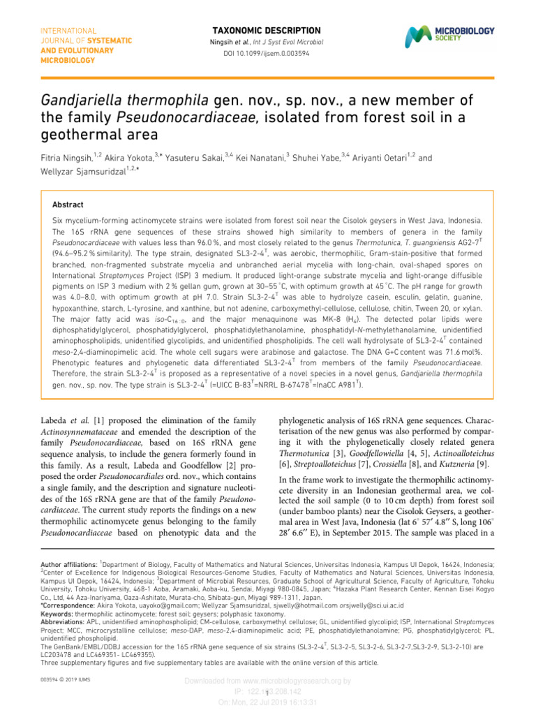 Gandjariella Thermophila Gen Nov SP Nov | PDF | 16 S Ribosomal Rna ...