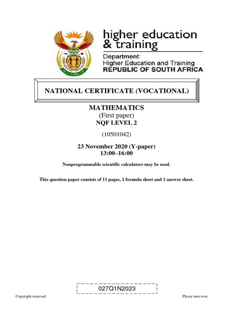 NCV2 Mathematics Paper 1 November 2020 | PDF | Numbers | Credit Card