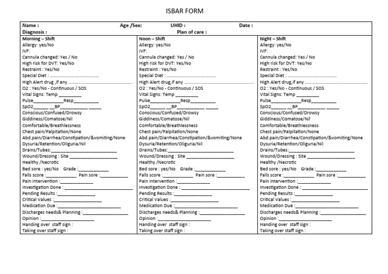 ISBAR FORM | PDF | Human Diseases And Disorders | Health Care