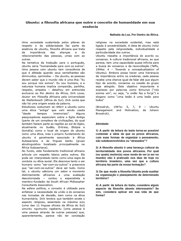 Ubuntu - A Filosofia Africana Que Nutre o Conceito de Humanidade em Sua ...
