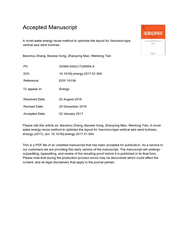 A Novel Wake Energy Reuse Method to Optimize the Layout for Savonius ...