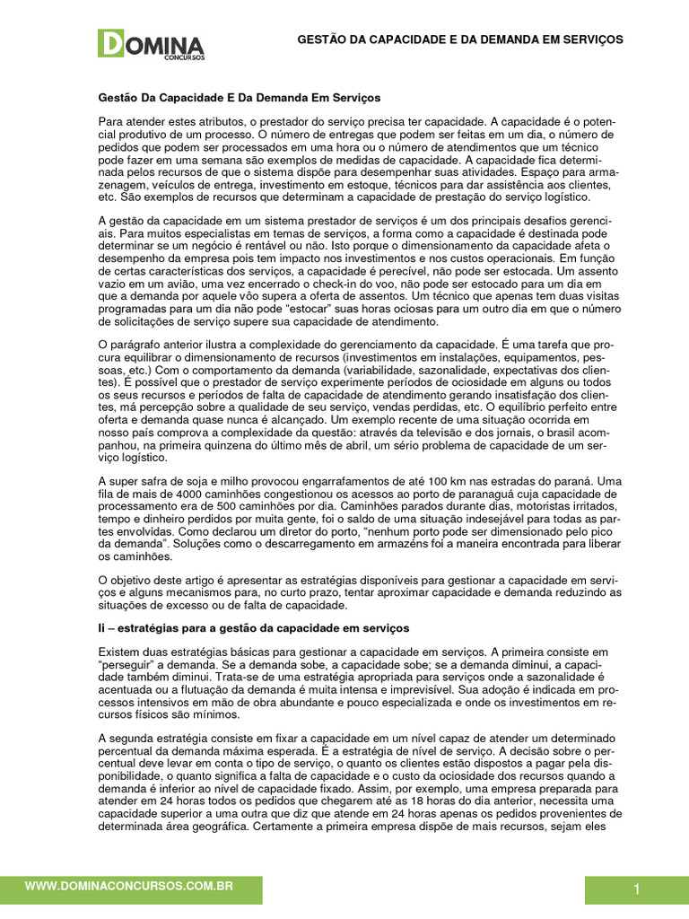10 Gestão Da Capacidade e Da Demanda em Serviços | PDF | Tecnologia da ...